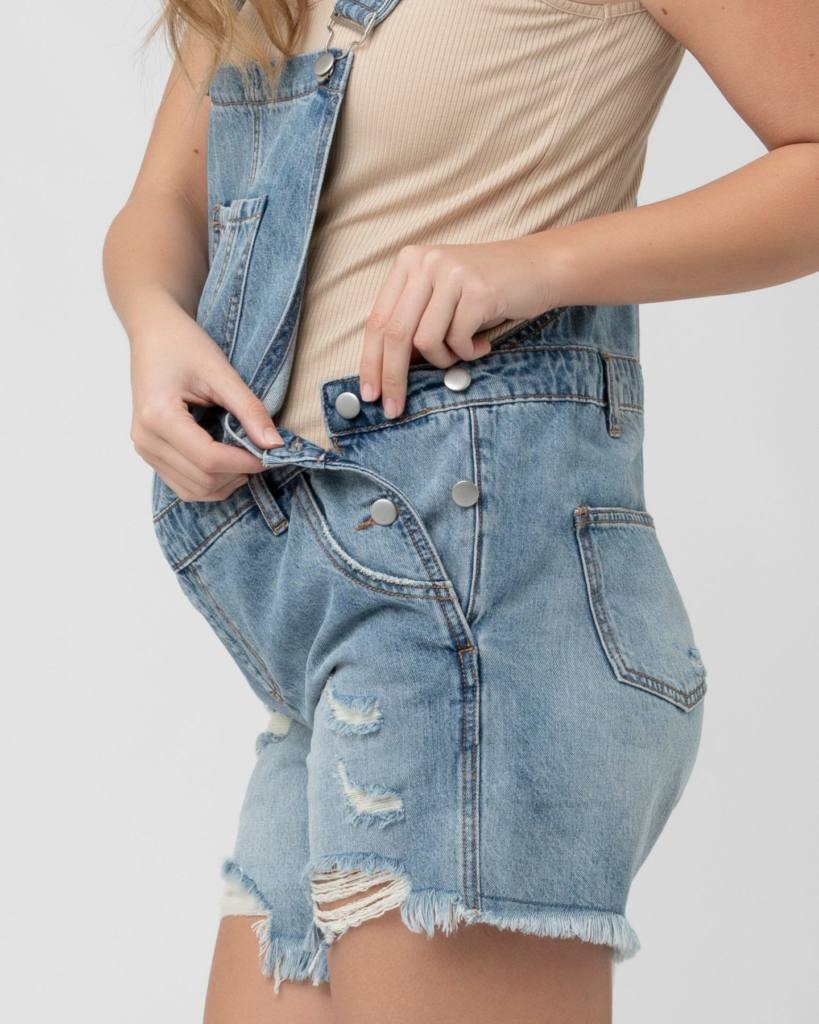 Denim Short Overalls – Pale Blue – 3 Bears Maternity