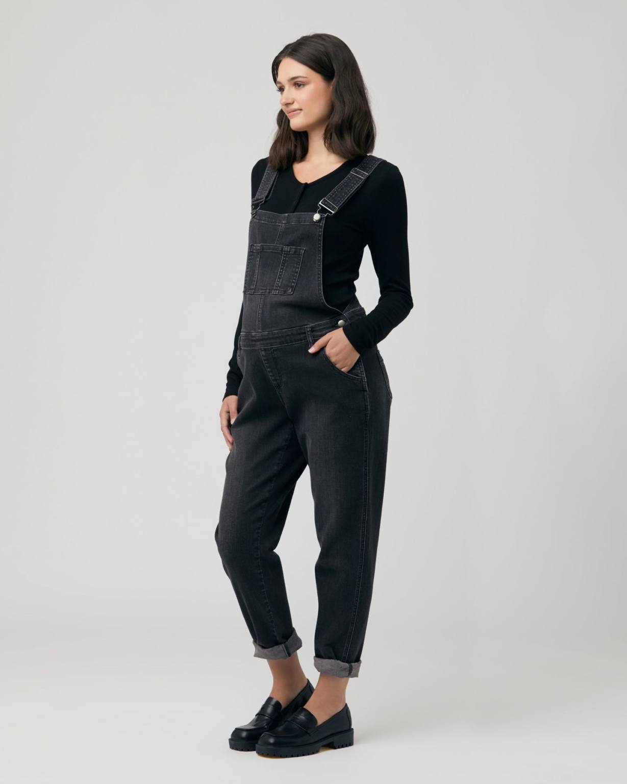 Denim Maternity Overalls – Black – 3 Bears Maternity